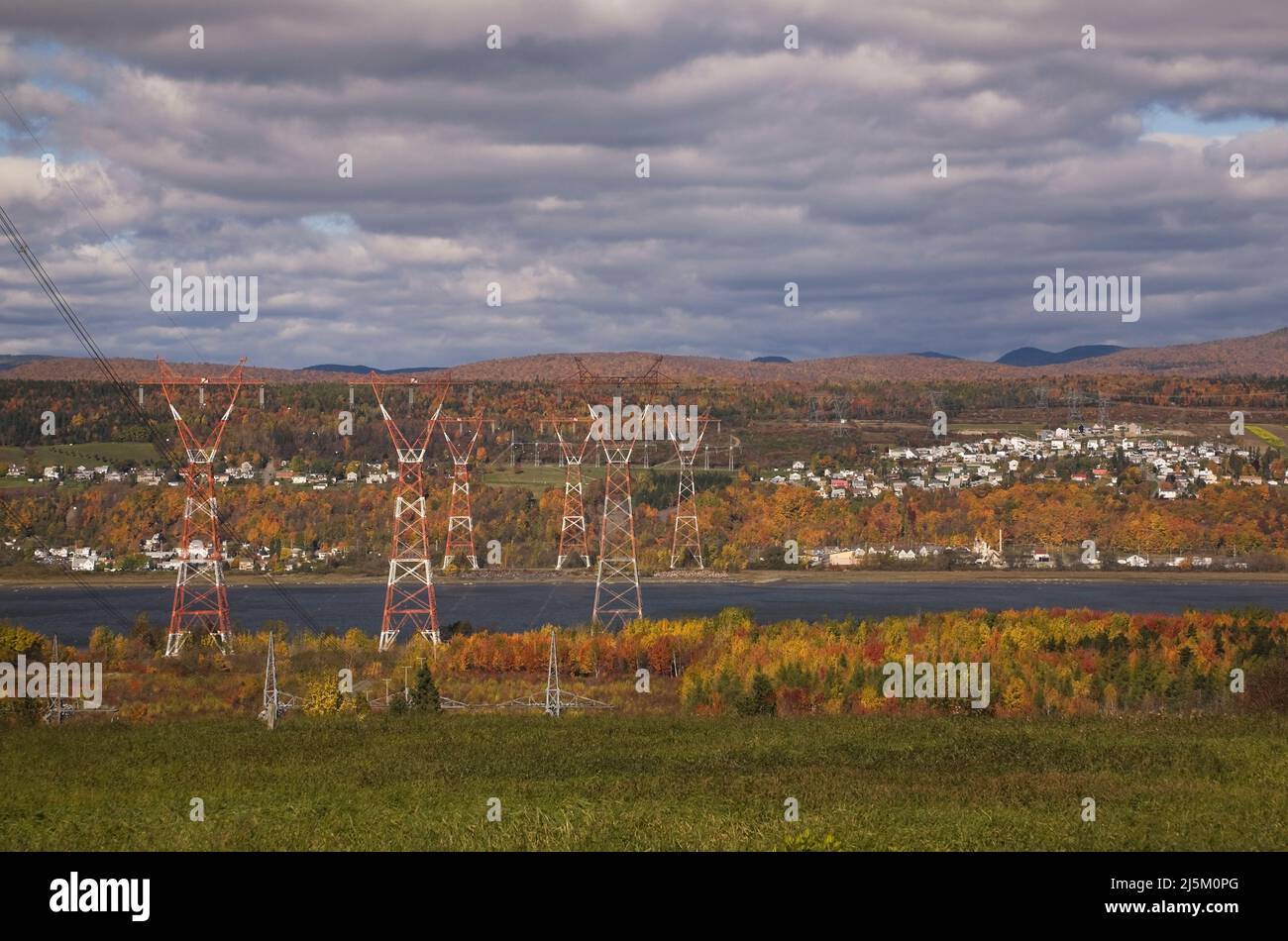 Hydro Electricity Transmission towers spanning the Saint-Lawrence river ...