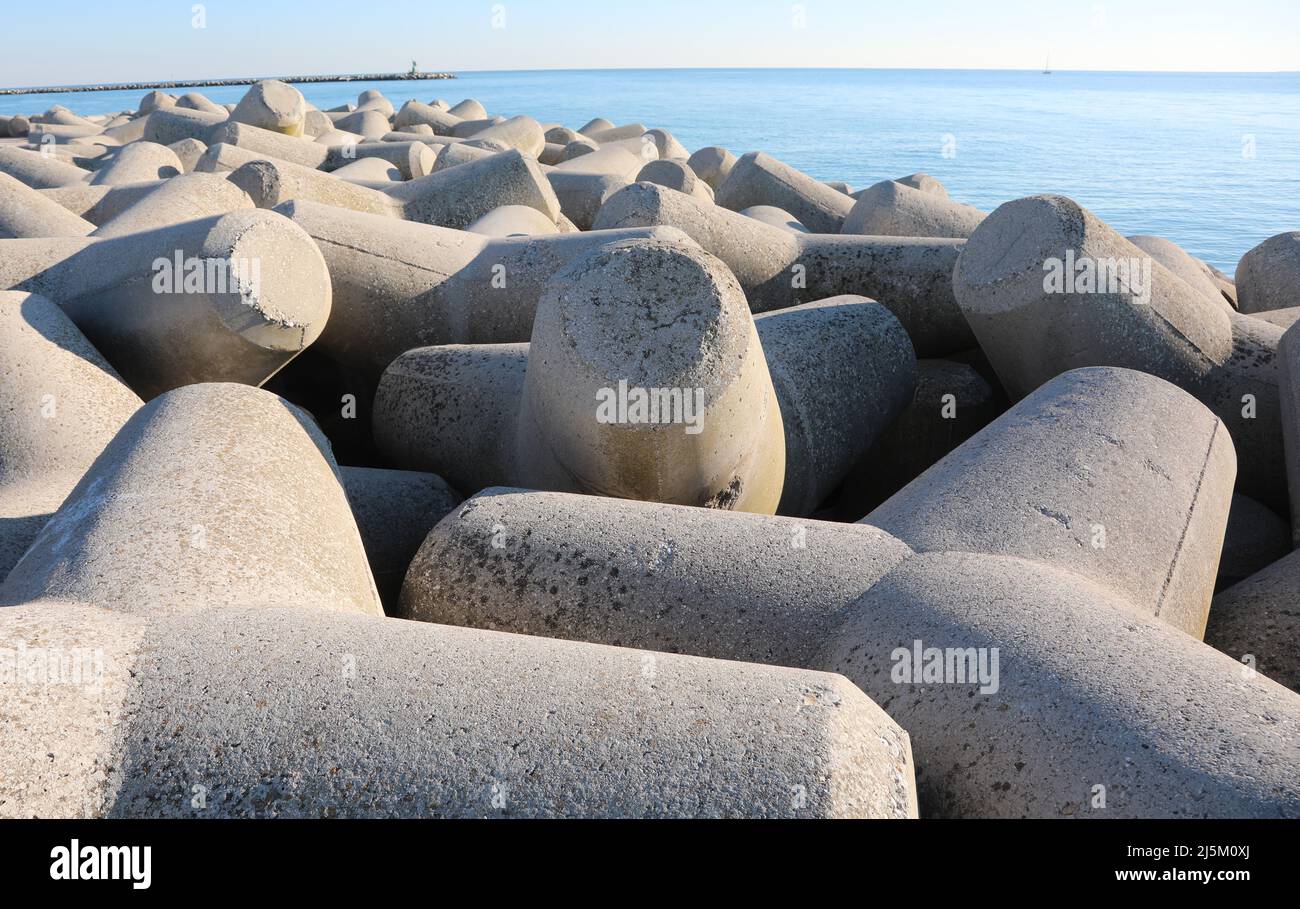 immense Y-shaped concrete breakwaters that make up the mighty dam for ...