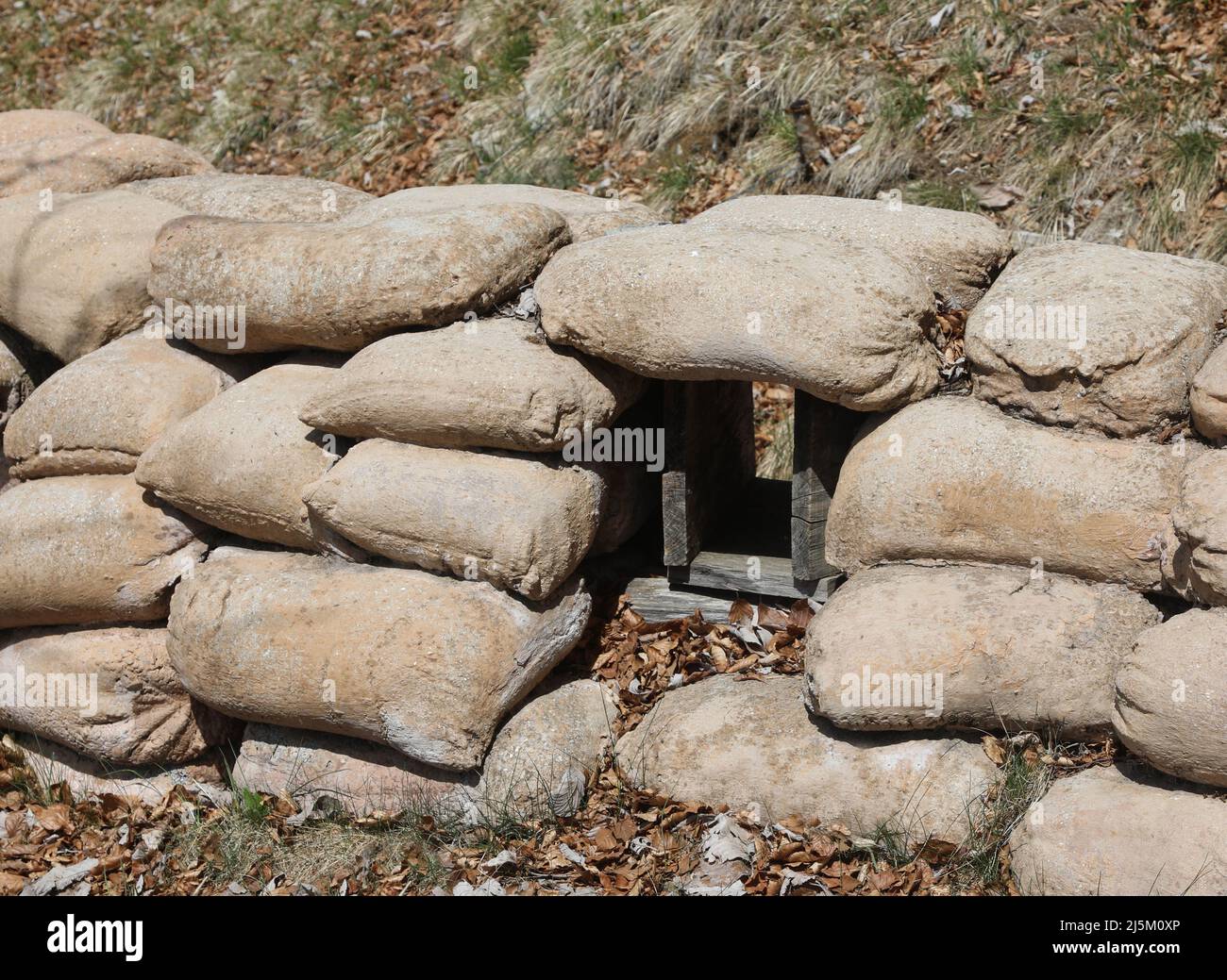detail of the slits in the trench on the border of the war zone built ...