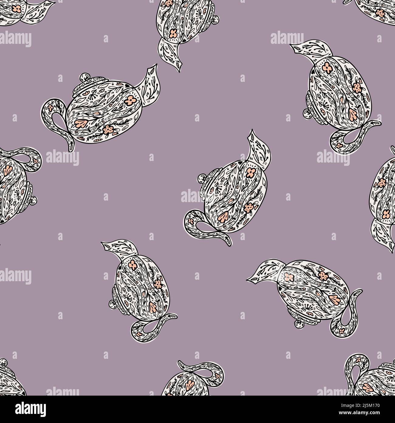 Seamless pattern with cute teapots. Background of doodle kettle ...