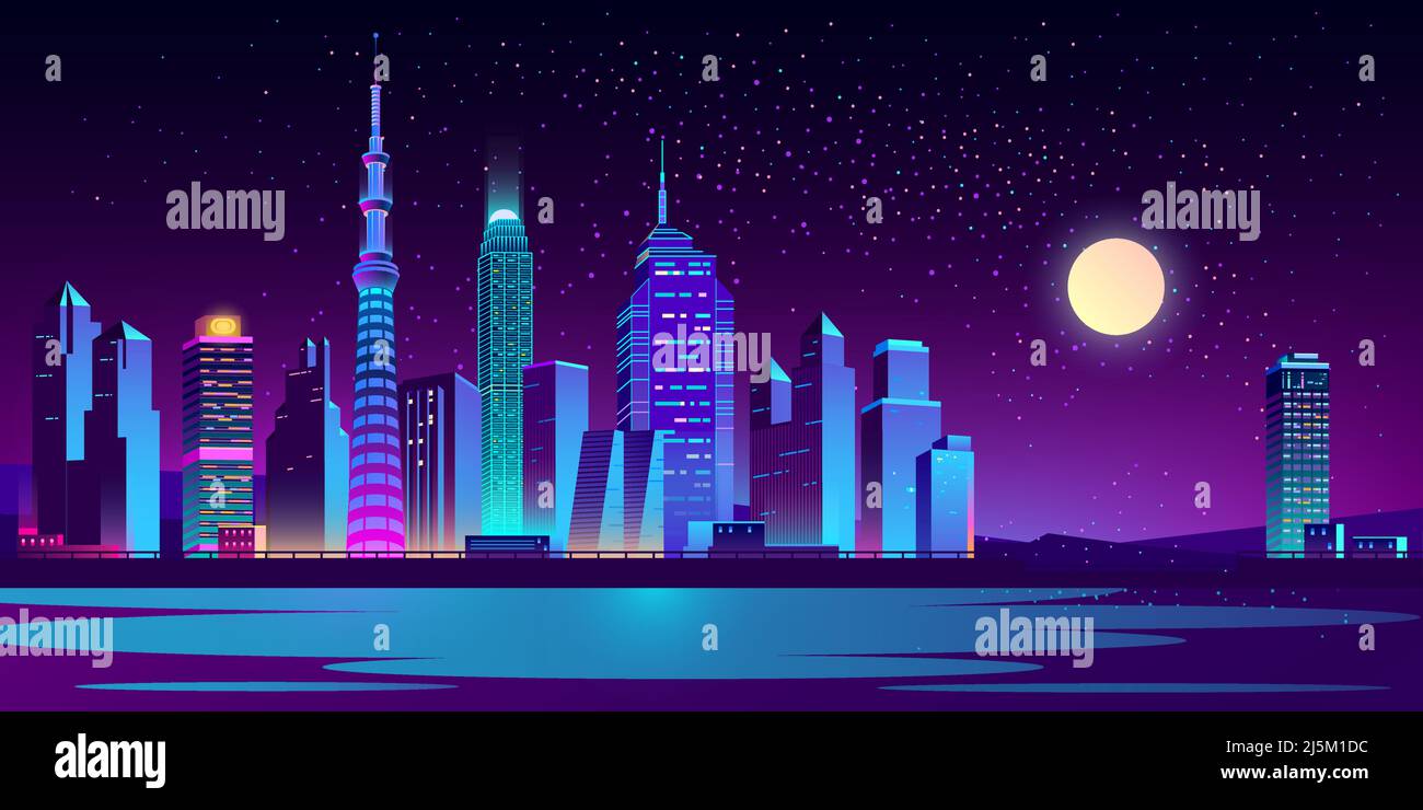 Cartoon City Skyline Night