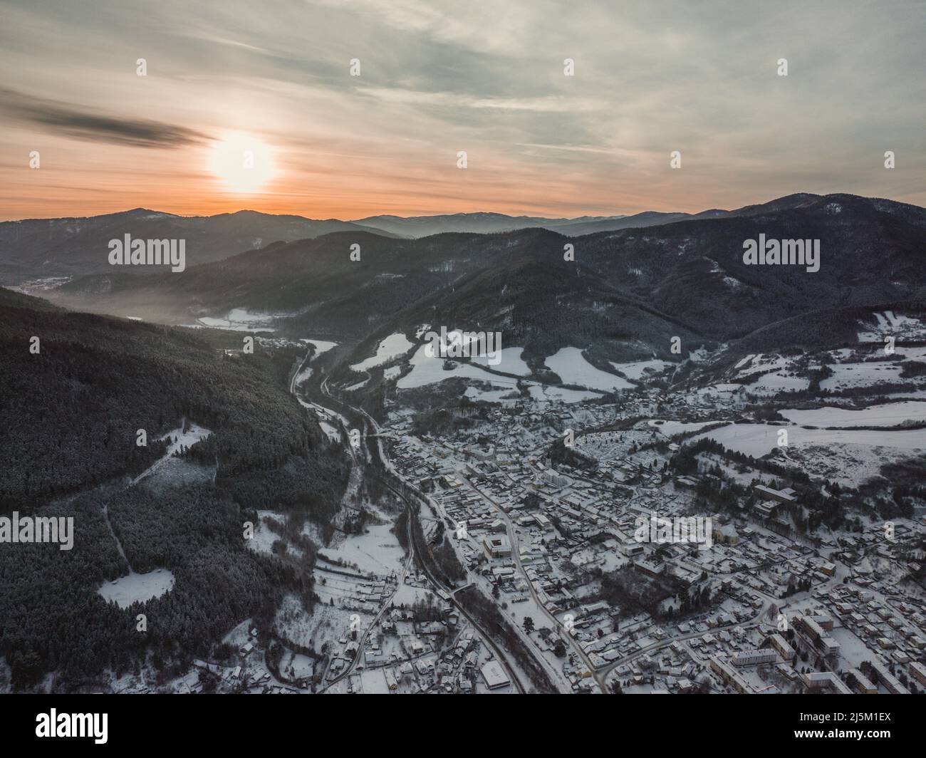 Aerial View of the sunset in Gelnica city in Slovakia Stock Photo - Alamy