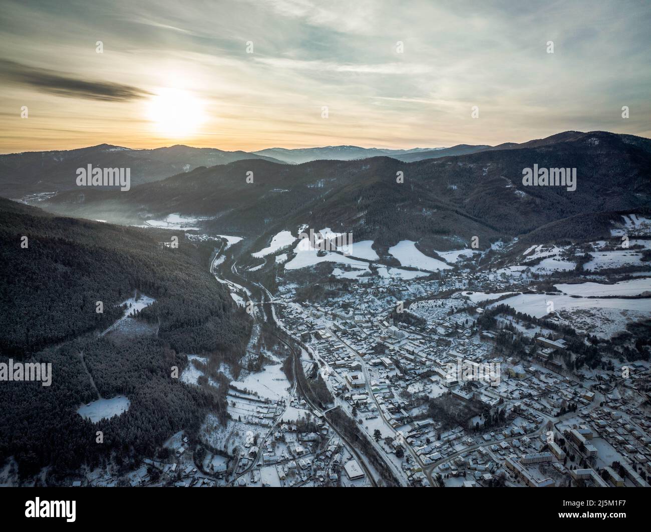 Aerial View of the sunset in Gelnica city in Slovakia Stock Photo - Alamy
