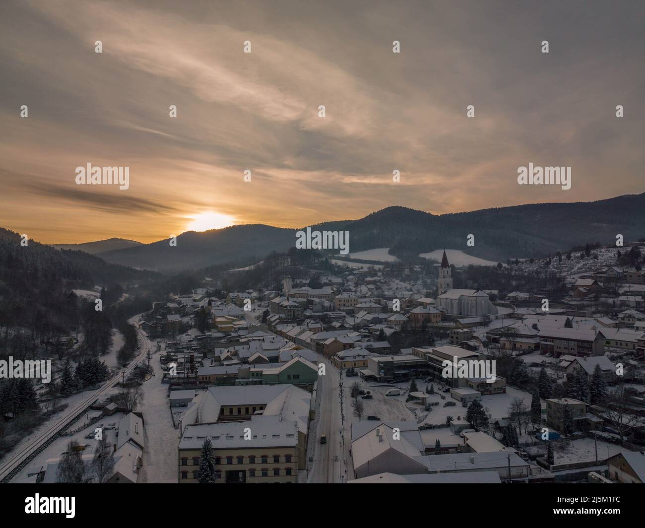 Aerial View of the sunset in Gelnica city in Slovakia Stock Photo - Alamy