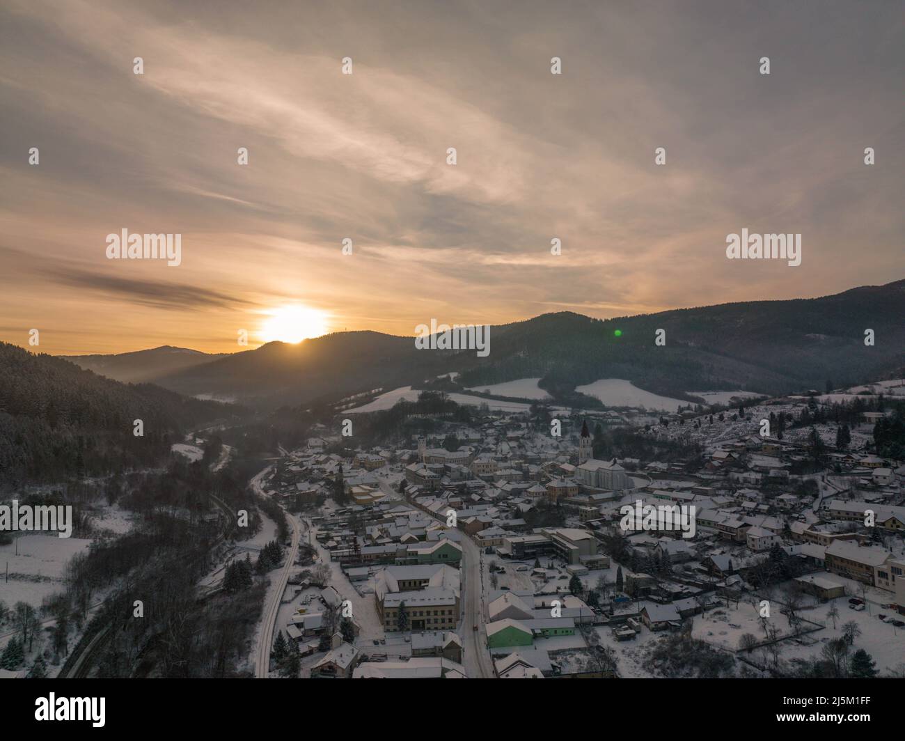 Aerial View of the sunset in Gelnica city in Slovakia Stock Photo - Alamy