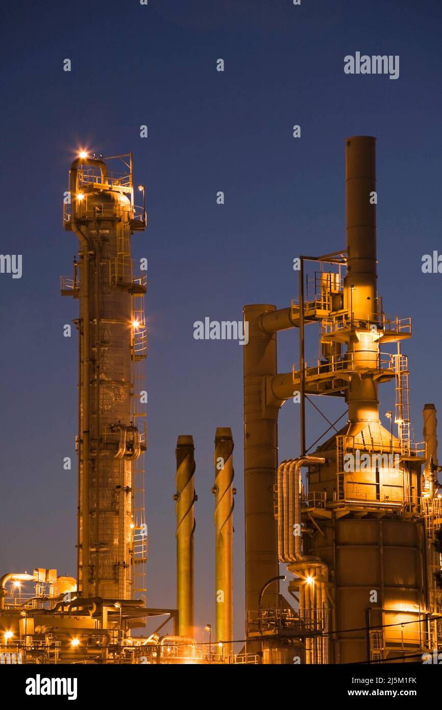 Oil Refinery at dusk, Montreal east, Quebec, Canada Stock Photo - Alamy