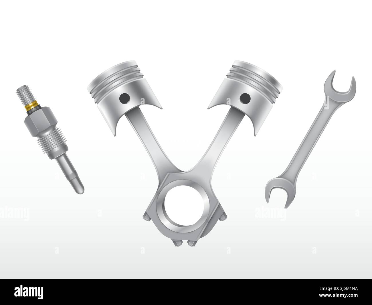 Vector realistic pistons, spark plug and wrench isolated on white ...
