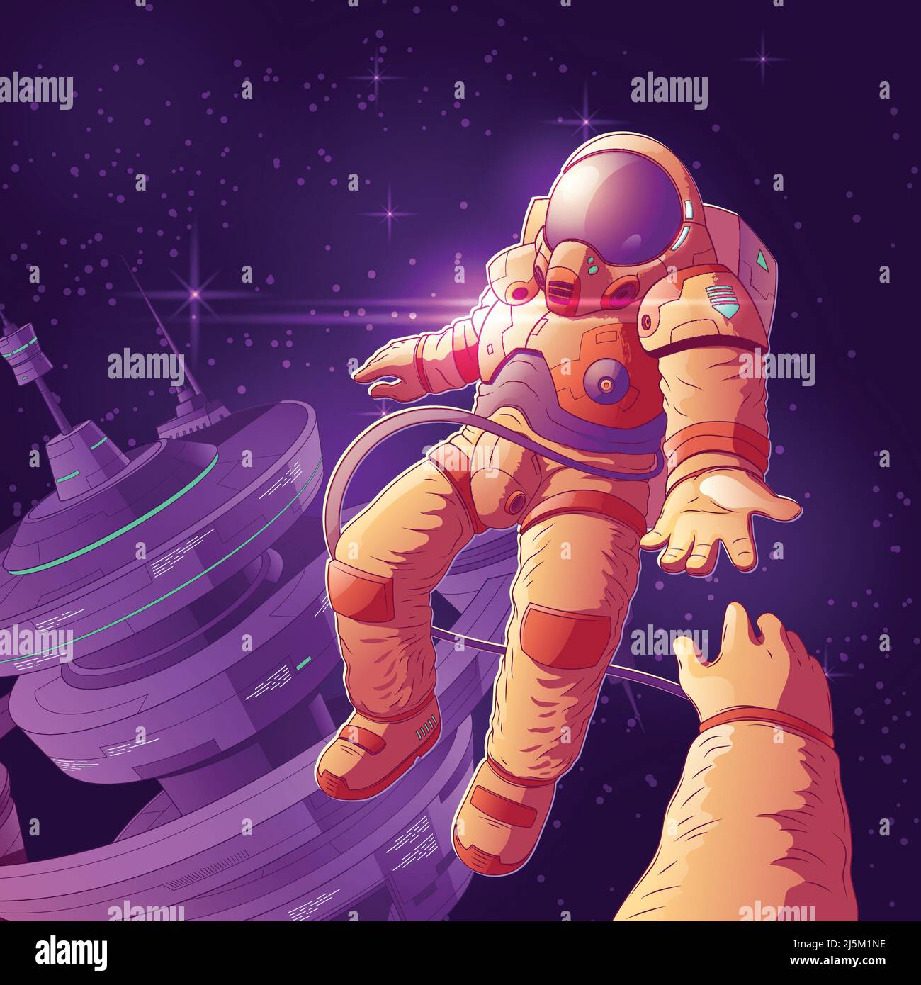 Future space tourists couple on orbit cartoon vector concept with ...