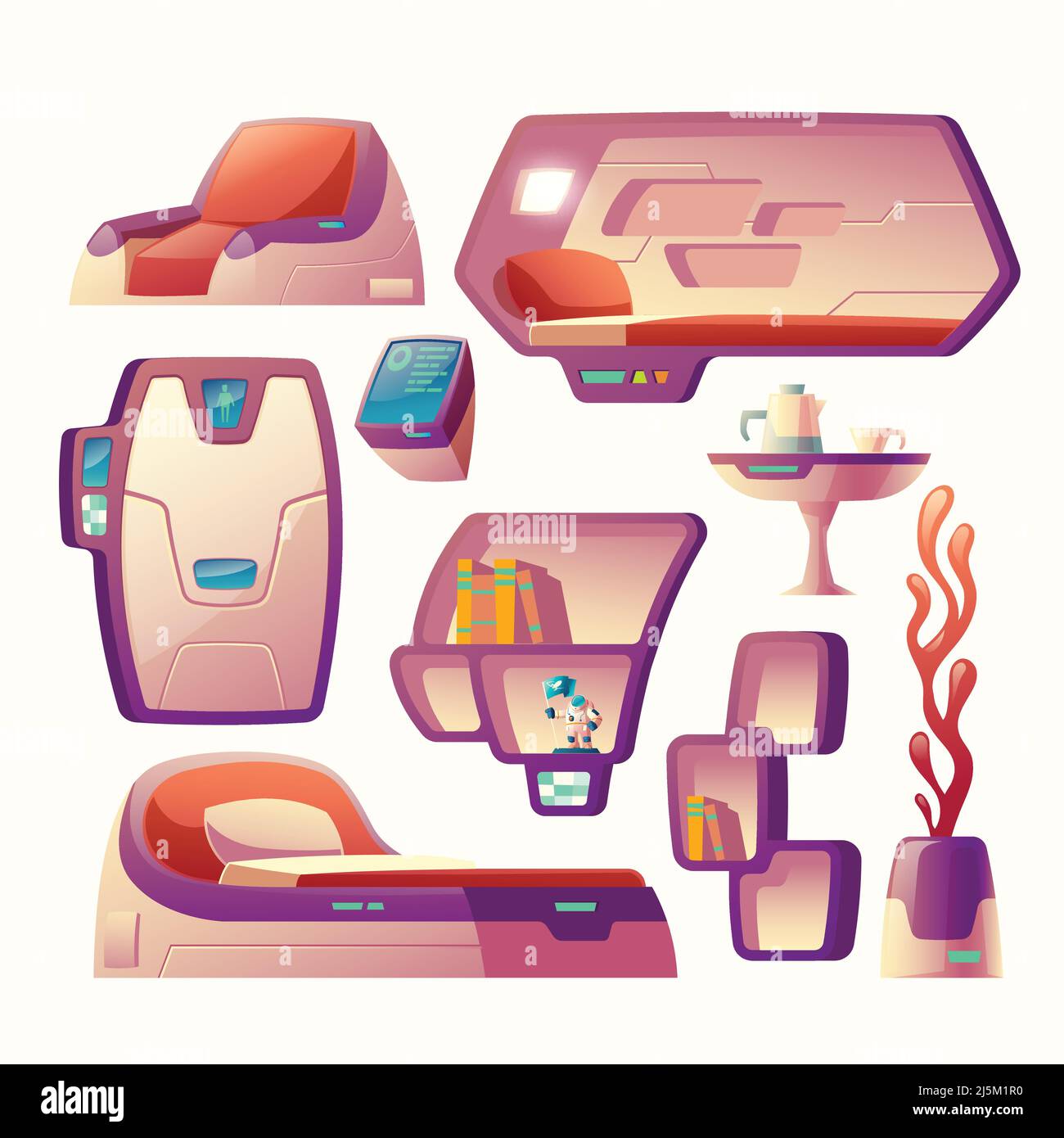 Vector cartoon set with futuristic objects for spaceship cockpit ...