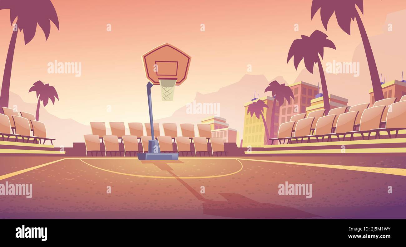 Street basketball court, city public stadium for team games cartoon ...