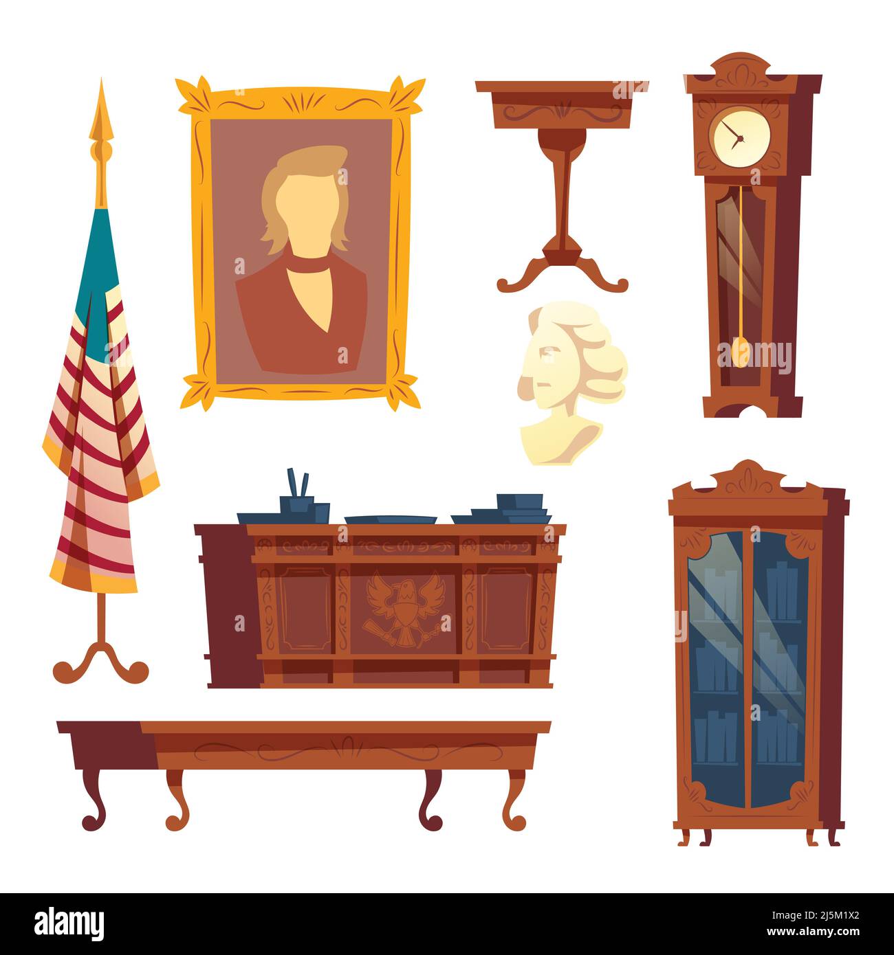 Vector cartoon collection of furniture from white house, oval office ...