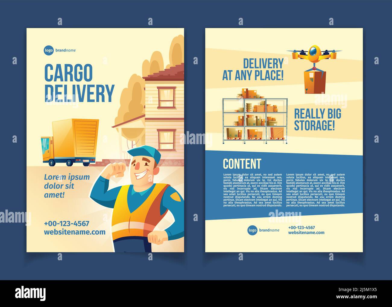 Cargo delivery service, postal company advertising brochure or flyer ...