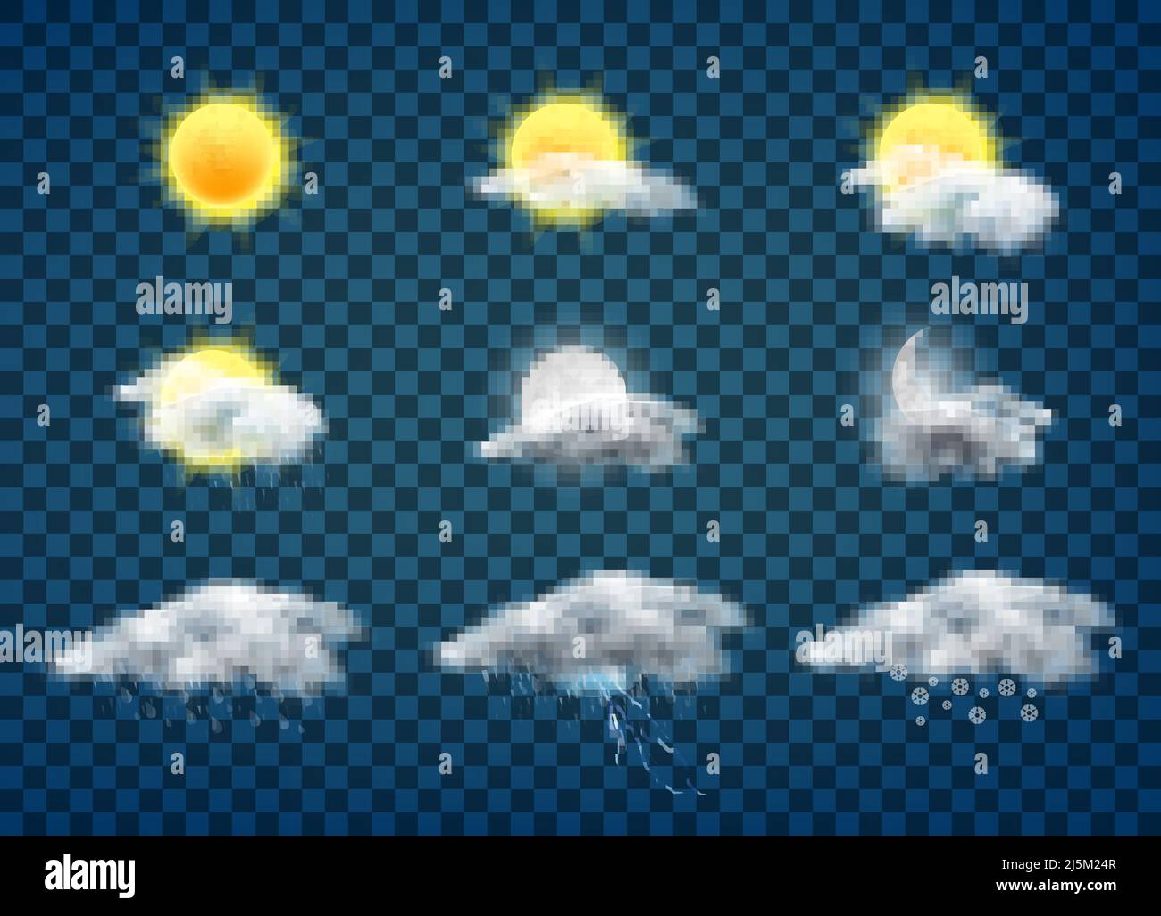 Day and night weather forecast app realistic vector icons set isolated ...