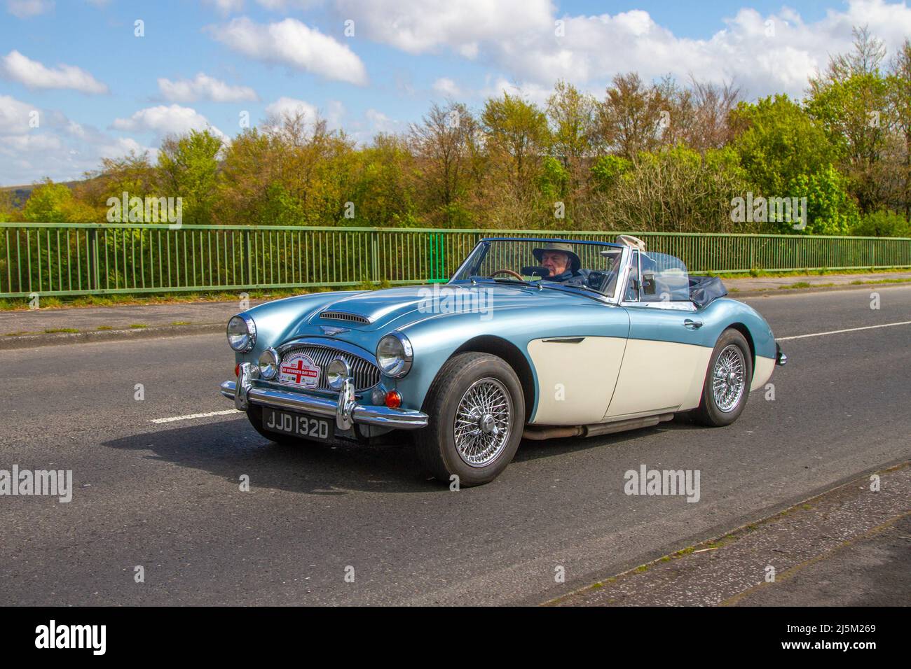 1966 60s sixties blue Austin Healey 2dr convertible; Manchester to ...
