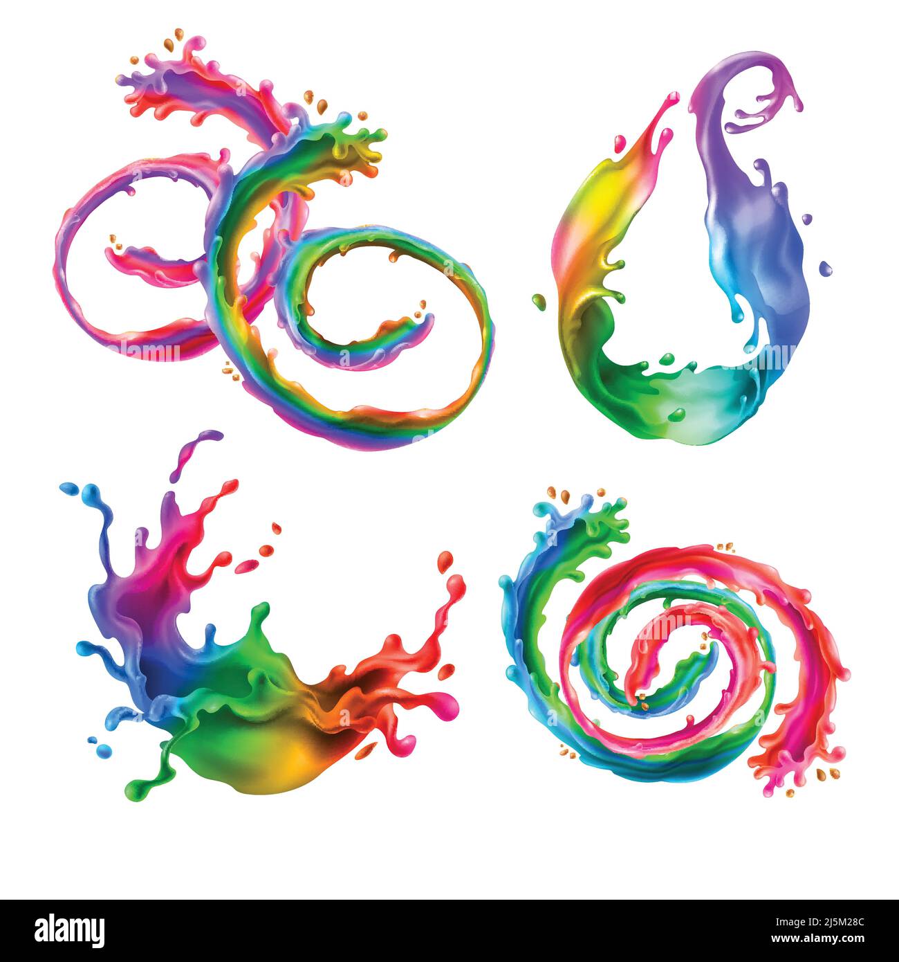 Vector illustration with bright splashes, rainbow swirls with drops ...