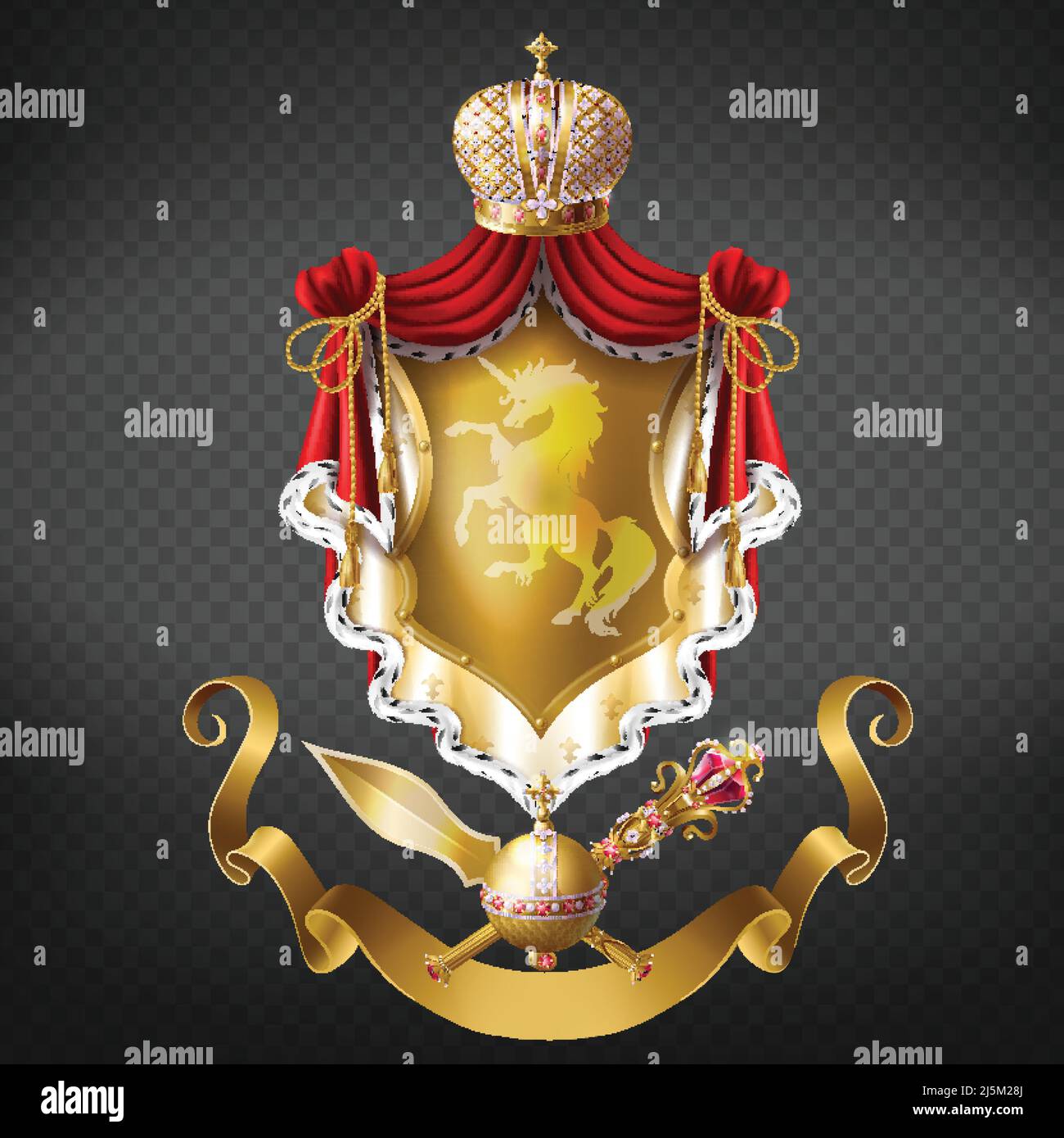 Kings coat of arms, royal heraldic emblem realistic vector. Precious ...