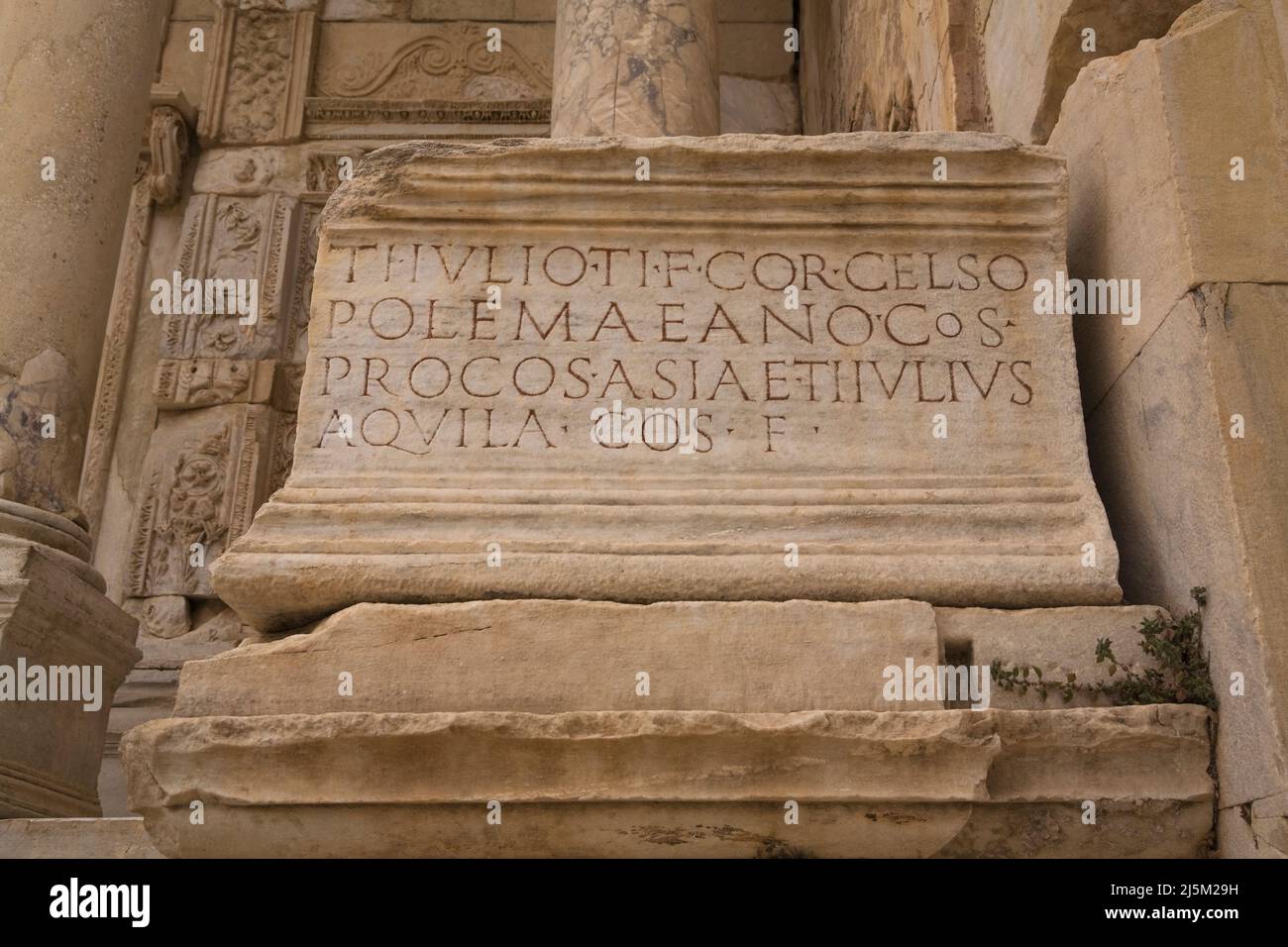 Roman inscription on block of granite at the library of Celsus, Ancient ...