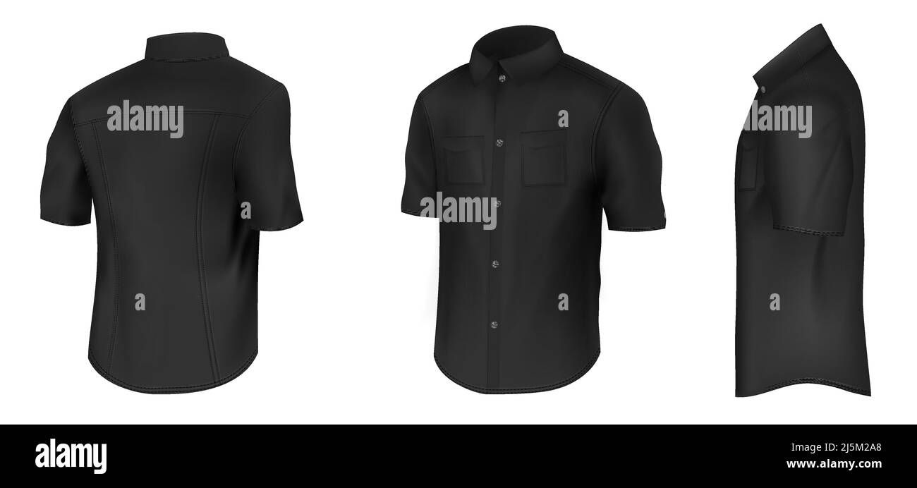 Empty mens classic black shirt with short sleeves and pockets on chest ...