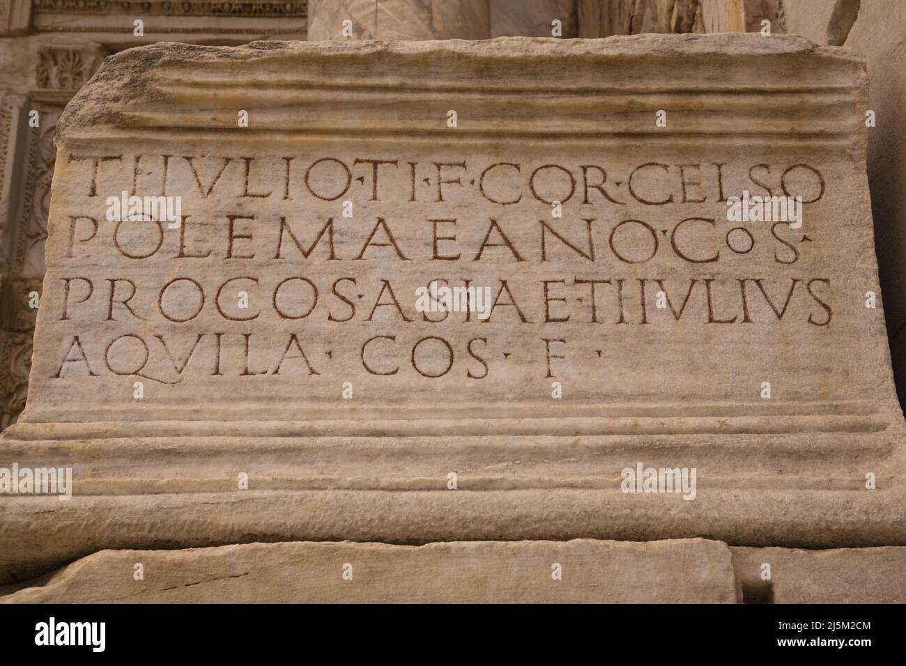 Roman inscription on block of granite at the library of Celsus, Ancient ...