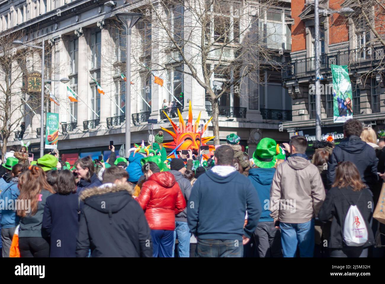 Dublin Ireland st Patrics day celebration parade with crowd and ...