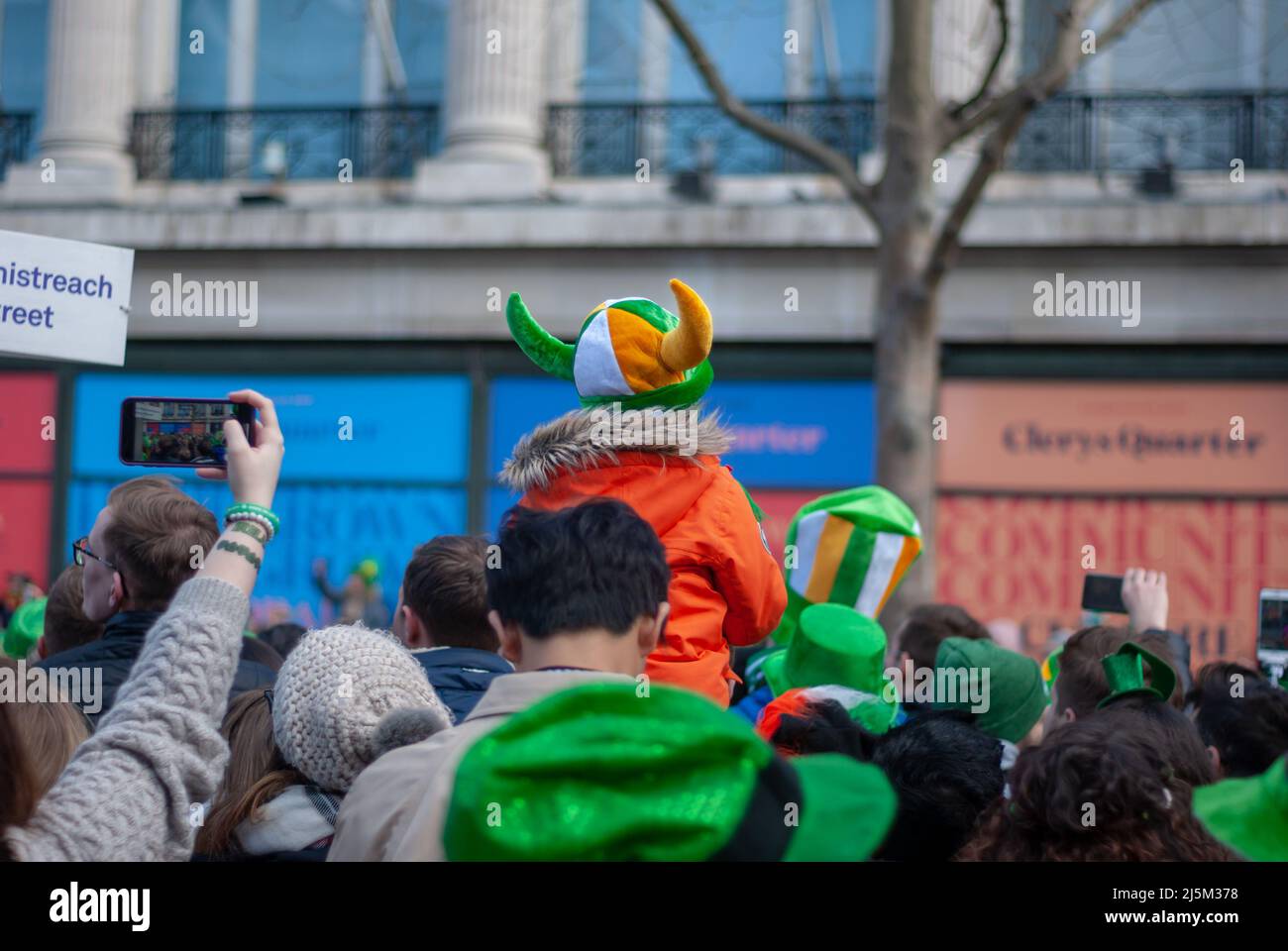 Dublin Ireland st Patrics day celebration parade with crowd and ...