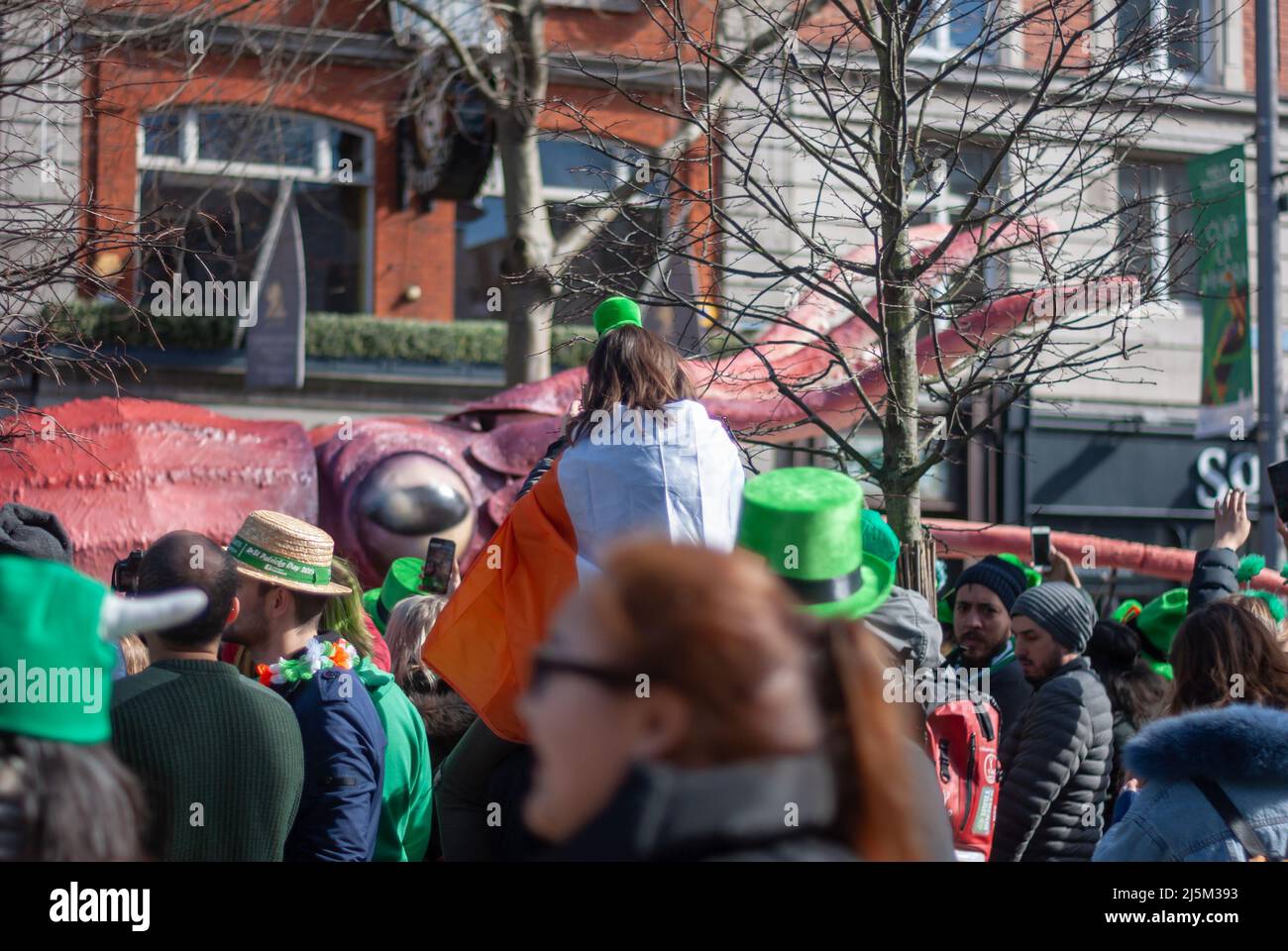 Dublin Ireland st Patrics day celebration parade with crowd and ...