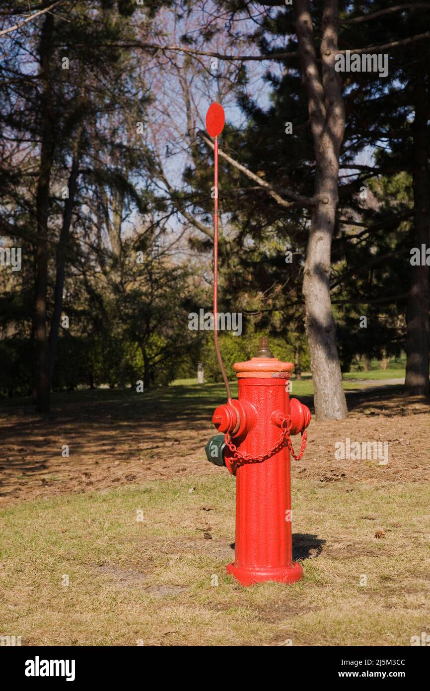 Red fire hydrant, Montreal Botanical Garden, Quebec, Canada Stock Photo ...