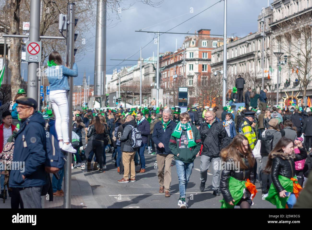 Dublin Ireland st Patrics day celebration parade with crowd and ...