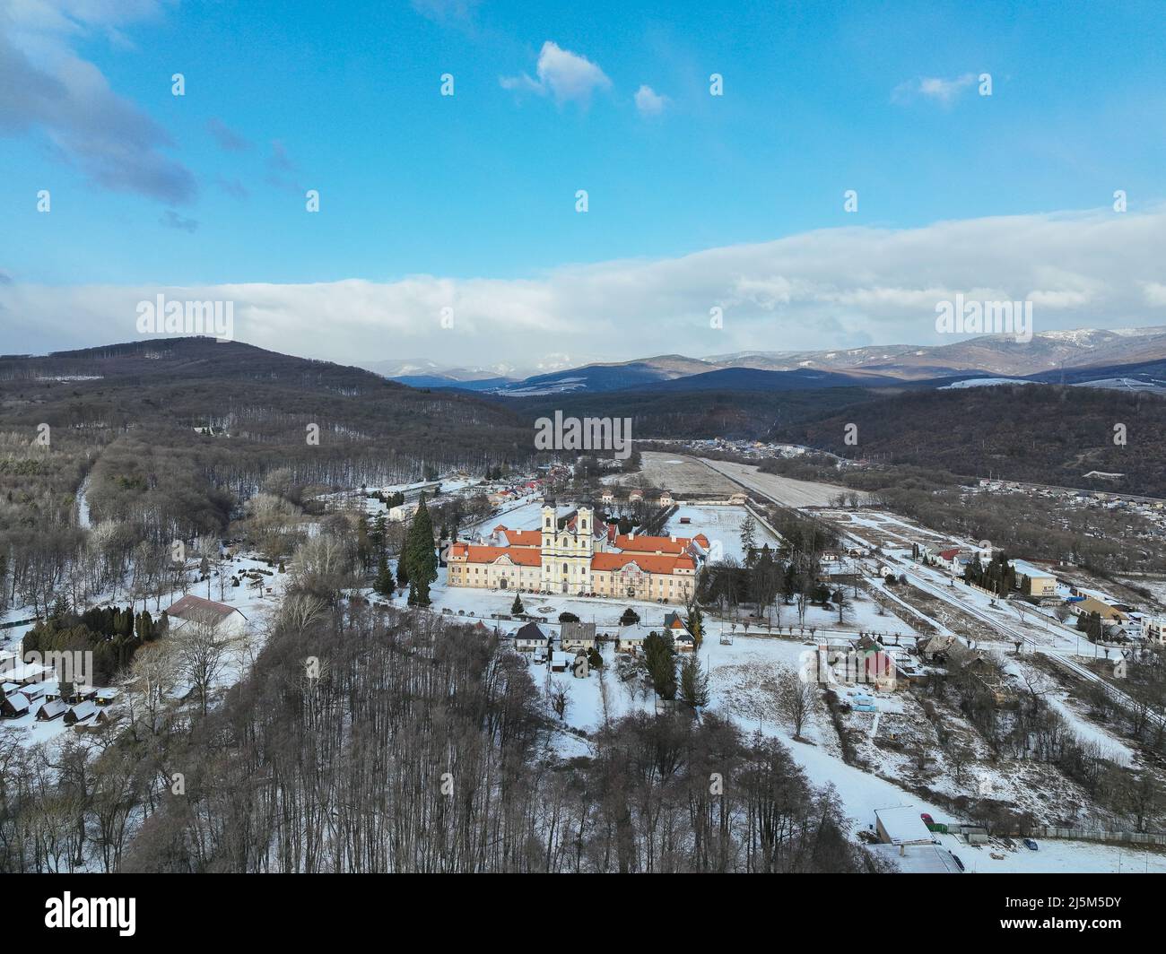 Aerial view of the manor house in the village of Jasov in Slovakia ...