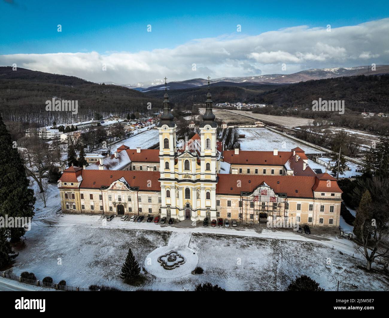Aerial view of the manor house in the village of Jasov in Slovakia ...