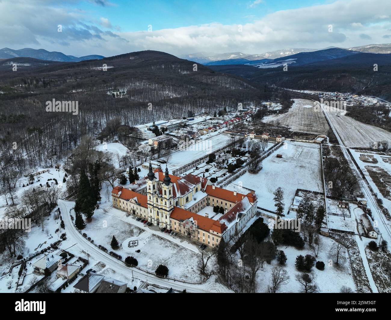 Aerial view of the manor house in the village of Jasov in Slovakia ...