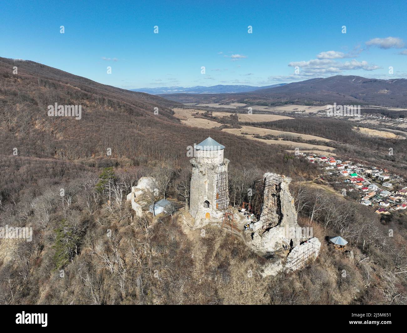 Aerial view of castle in village Slanec in Slovakia Stock Photo - Alamy