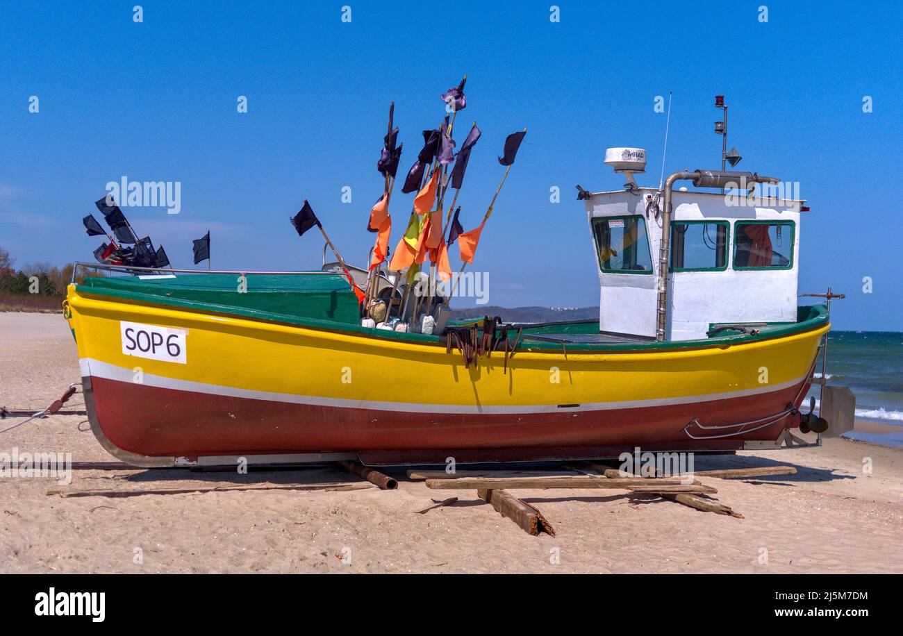 Fishing boat on the beach in Sopot, Pomorze, Poland Stock Photo - Alamy