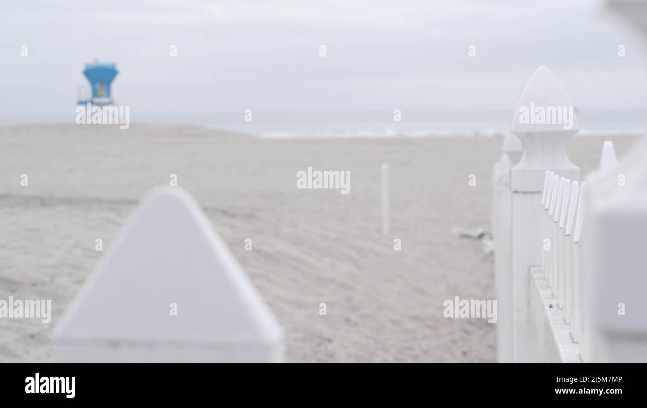Lifeguard stand or life guard tower hut, surfing safety on California ...