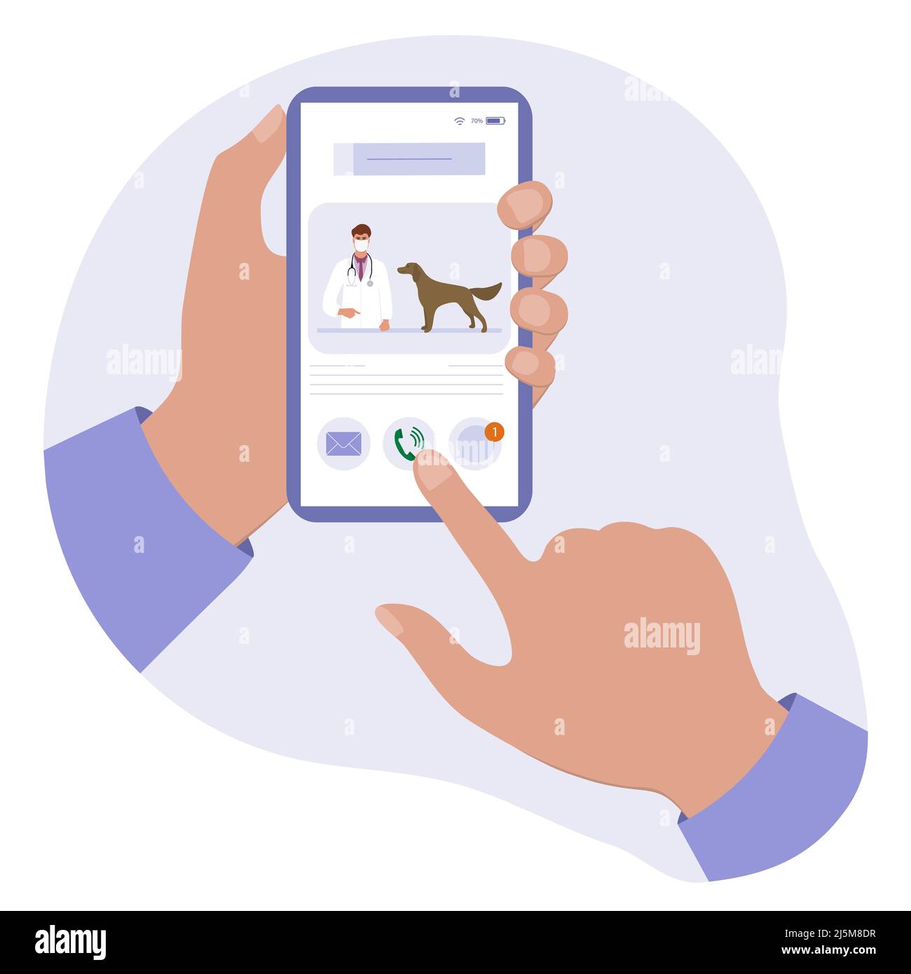 Vector illustration Consultation Vet Doctor online Hands hold cell ...