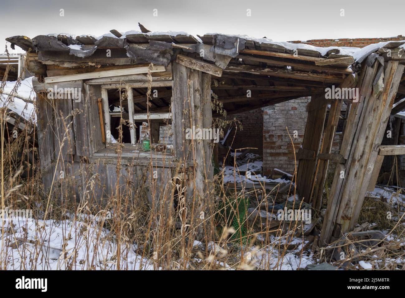 A part of an outbuilding destroyed by the explosion near a residential ...