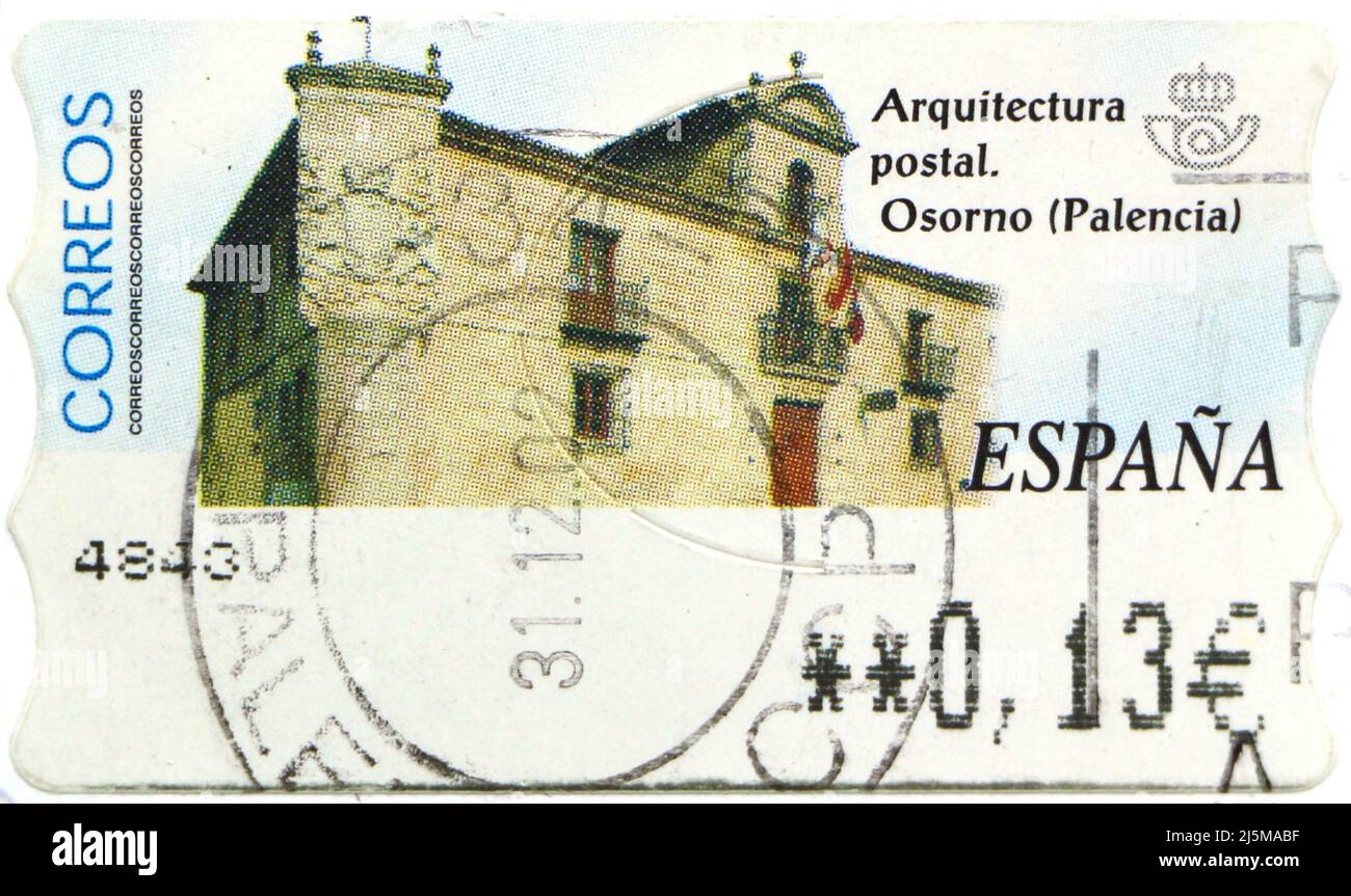 Photo of a Spanish postage stamp from a postal architecture series with ...