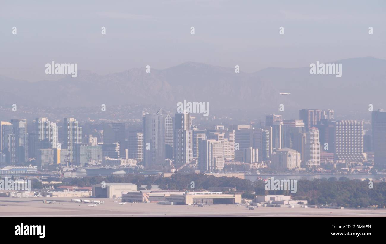San Diego city skyline, cityscape of downtown with highrise skyscrapers ...