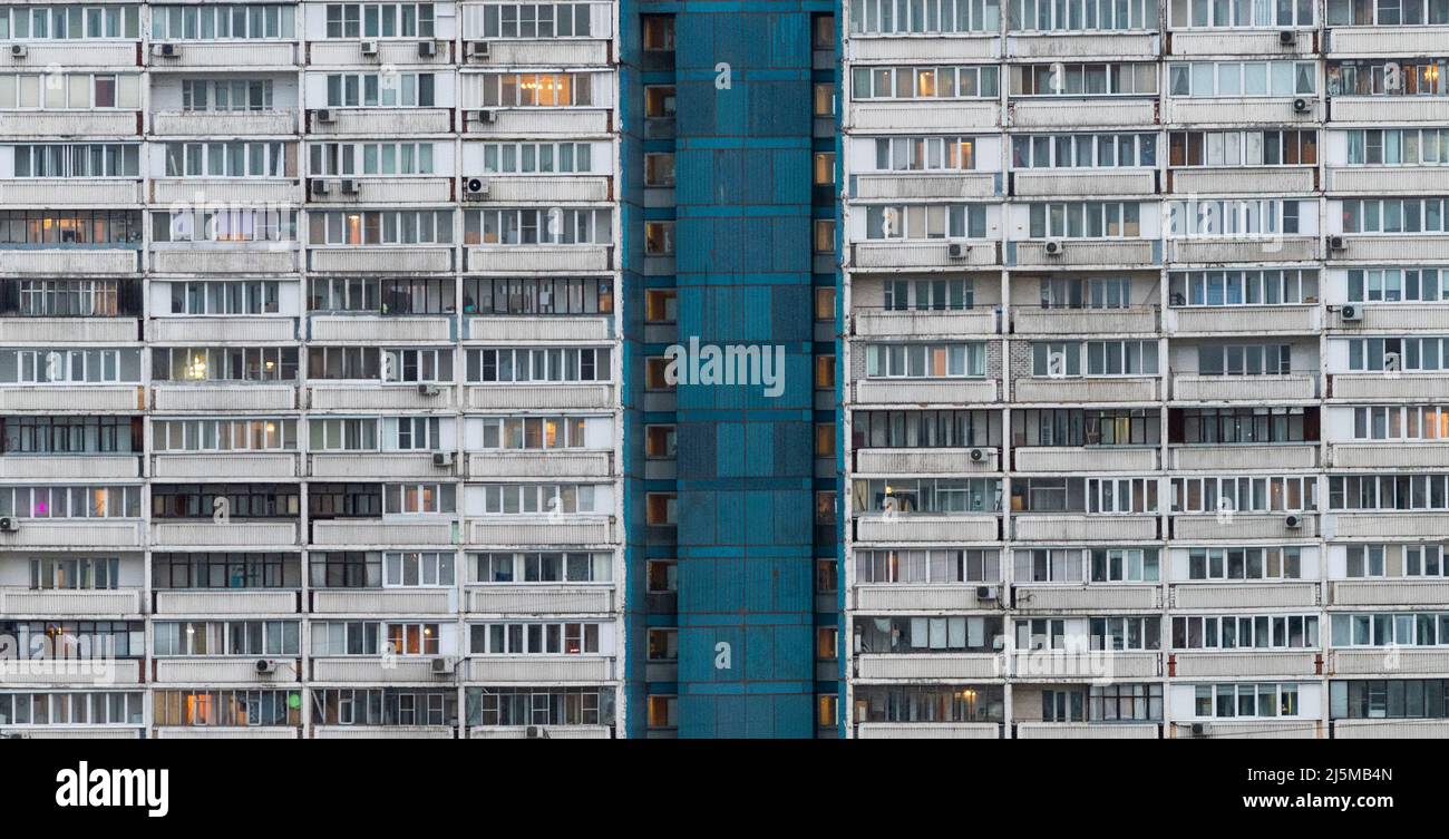 Windows of multi-storey panel residential buildings in a residential ...
