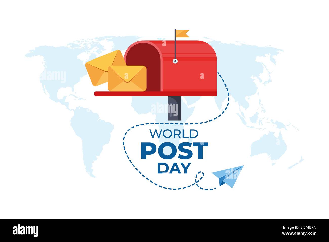 World Post Day with Flying mail paper on the world with world map ...