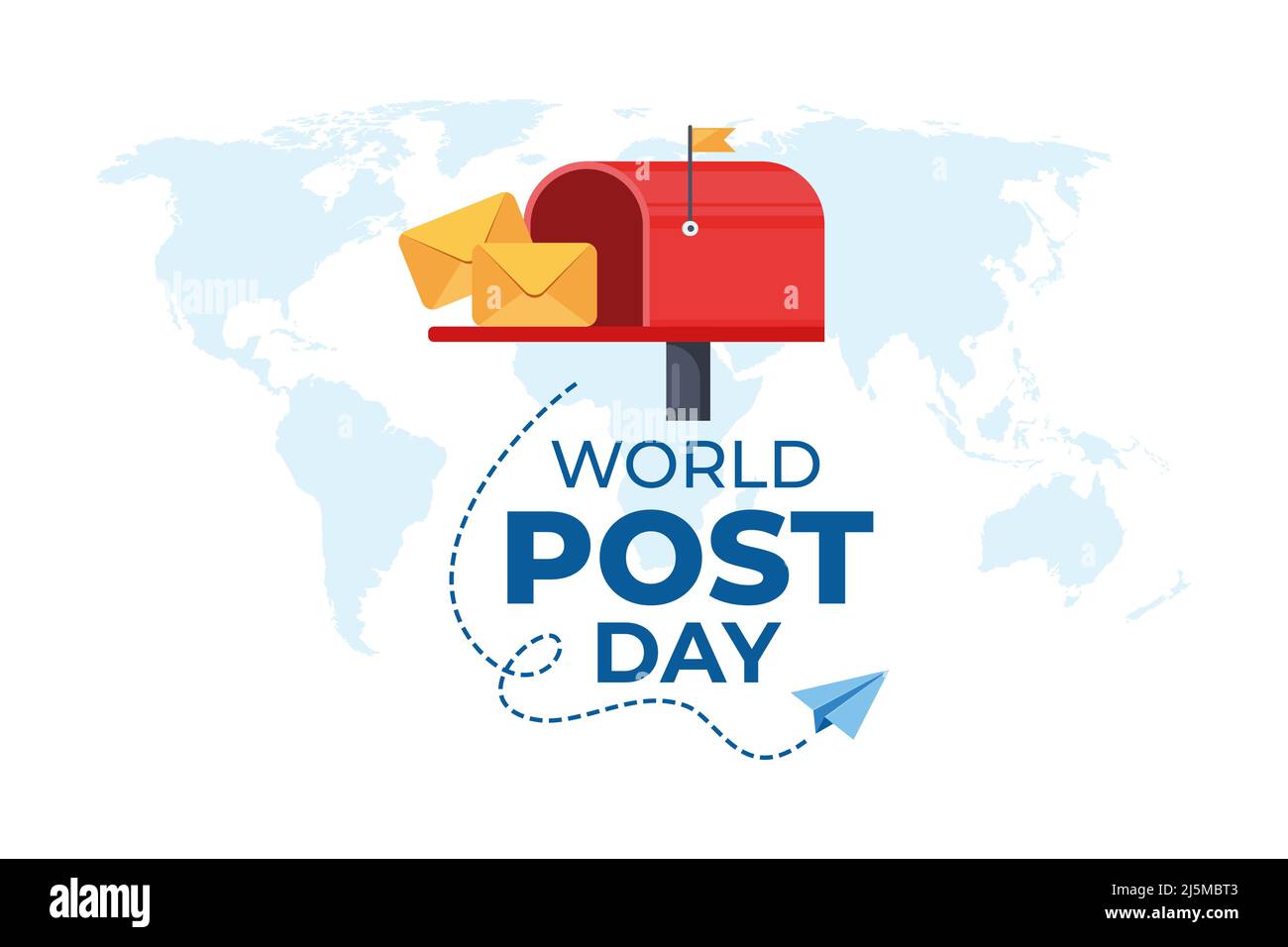 World Post Day with Flying mail paper on the world with world map ...