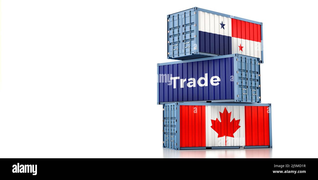 Cargo containers with Panama and Canada national flags. 3D Rendering ...