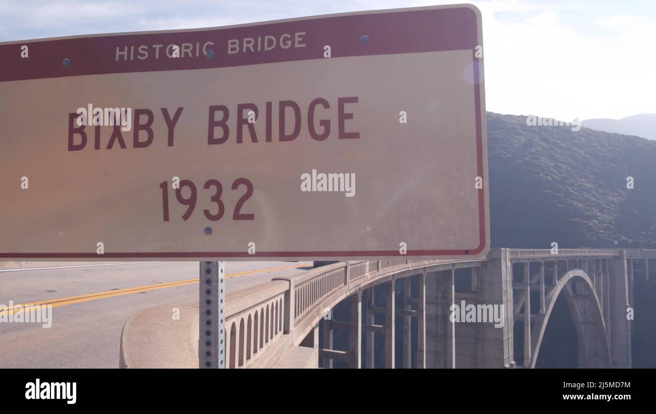 Bixby creek bridge road sign, pacific coast highway 1 landmark ...