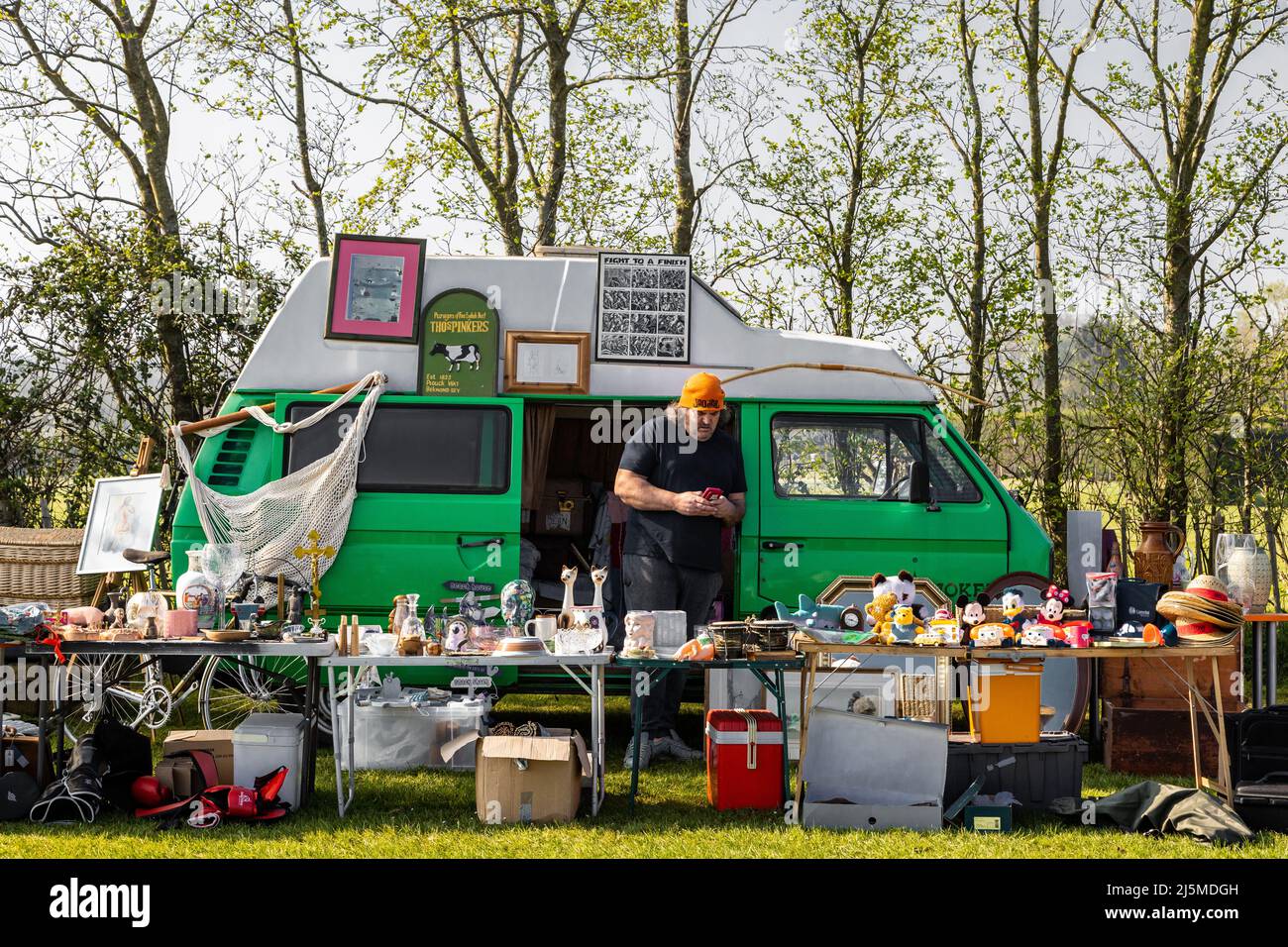 A Saturday car boot sale stall holder all set up and ready for business ...