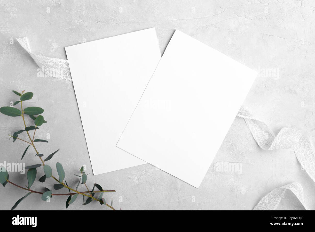 Two wedding stationery invitation cards mockup 5x7 on neutral grey ...