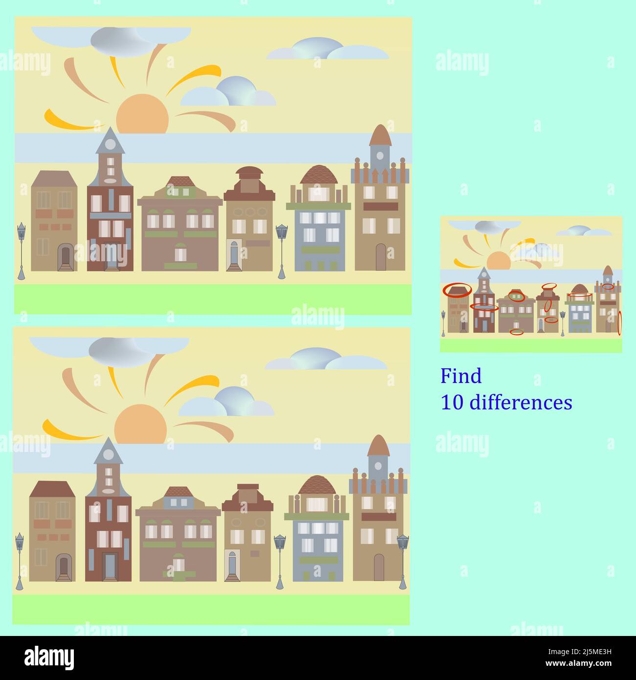 rebus for children under 6 years old find 10 differences in houses ...