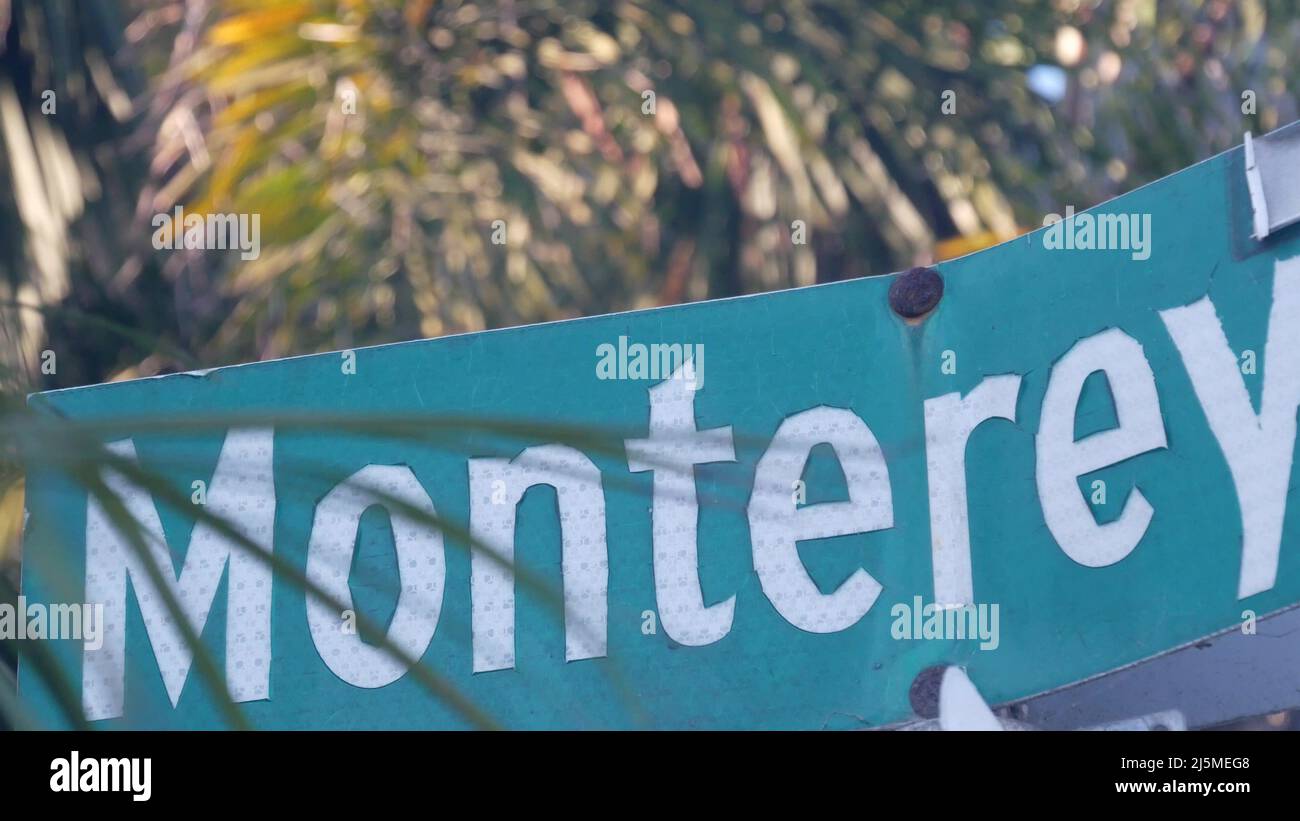 Monterey road sign, California street crossroad, USA. Tourist resort ...