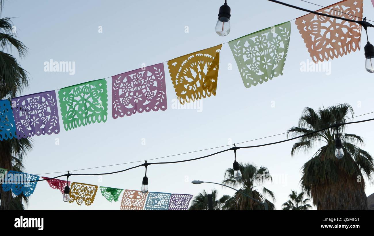 Mexican perforated papel picado banner, festival flags, paper tissue ...