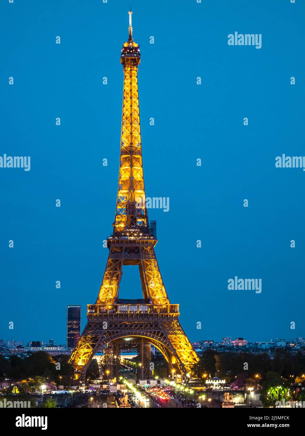 Beautiful view of the Eiffel Tower at night and illuminated Stock Photo ...