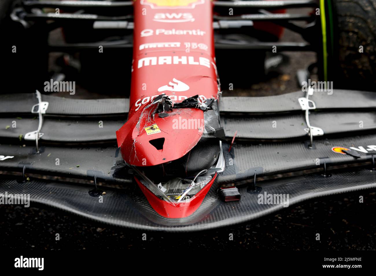 Imola, Italy. 24th Apr, 2022. Damaged car of #55 Carlos Sainz (ESP ...